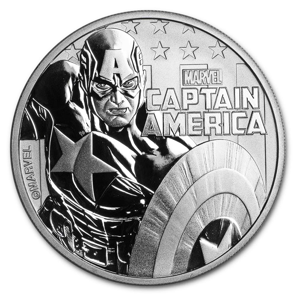 2019 $1 Tuvalu 1 oz. "Captain America" Marvel Series Silver Coin BU ...