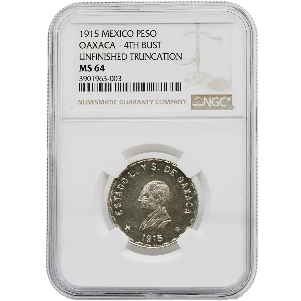 1915 Oaxaca Mexico Un-Peso NGC MS 64 Unfinished Truncation - CV Coins ...