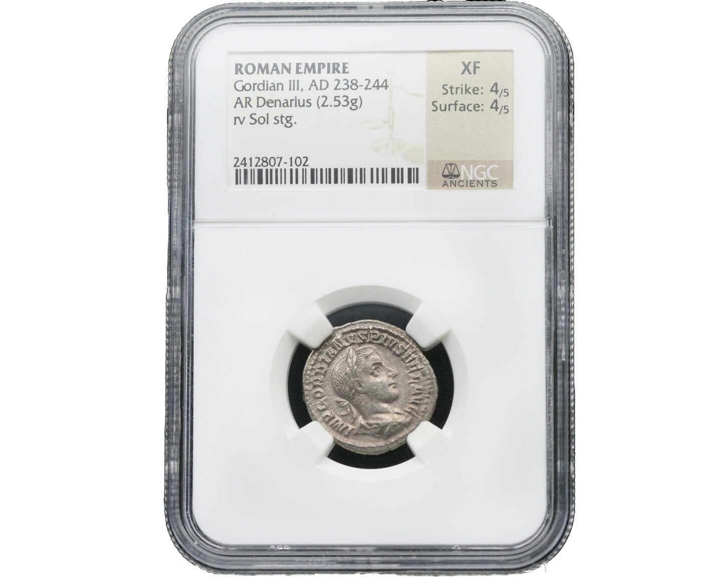AD 238-244 Roman Empire, Gordian III, AR Denarius, Rev Solider Standing ...