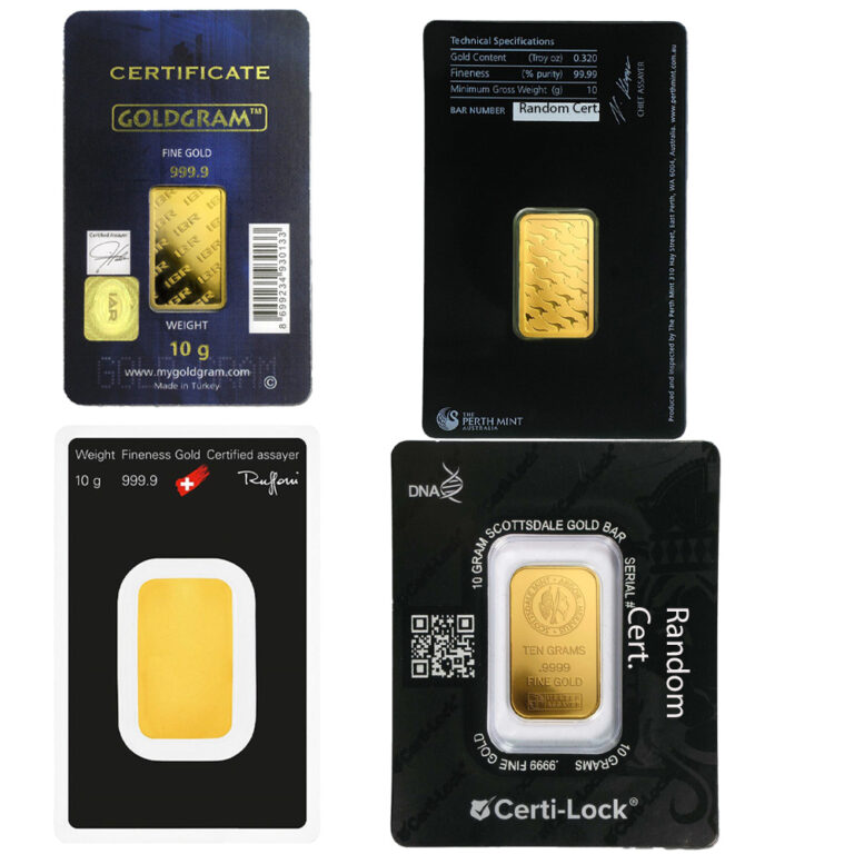10 gram .9999 Gold Bar- Random Mint (In Assay) - CV Coins & Collectables