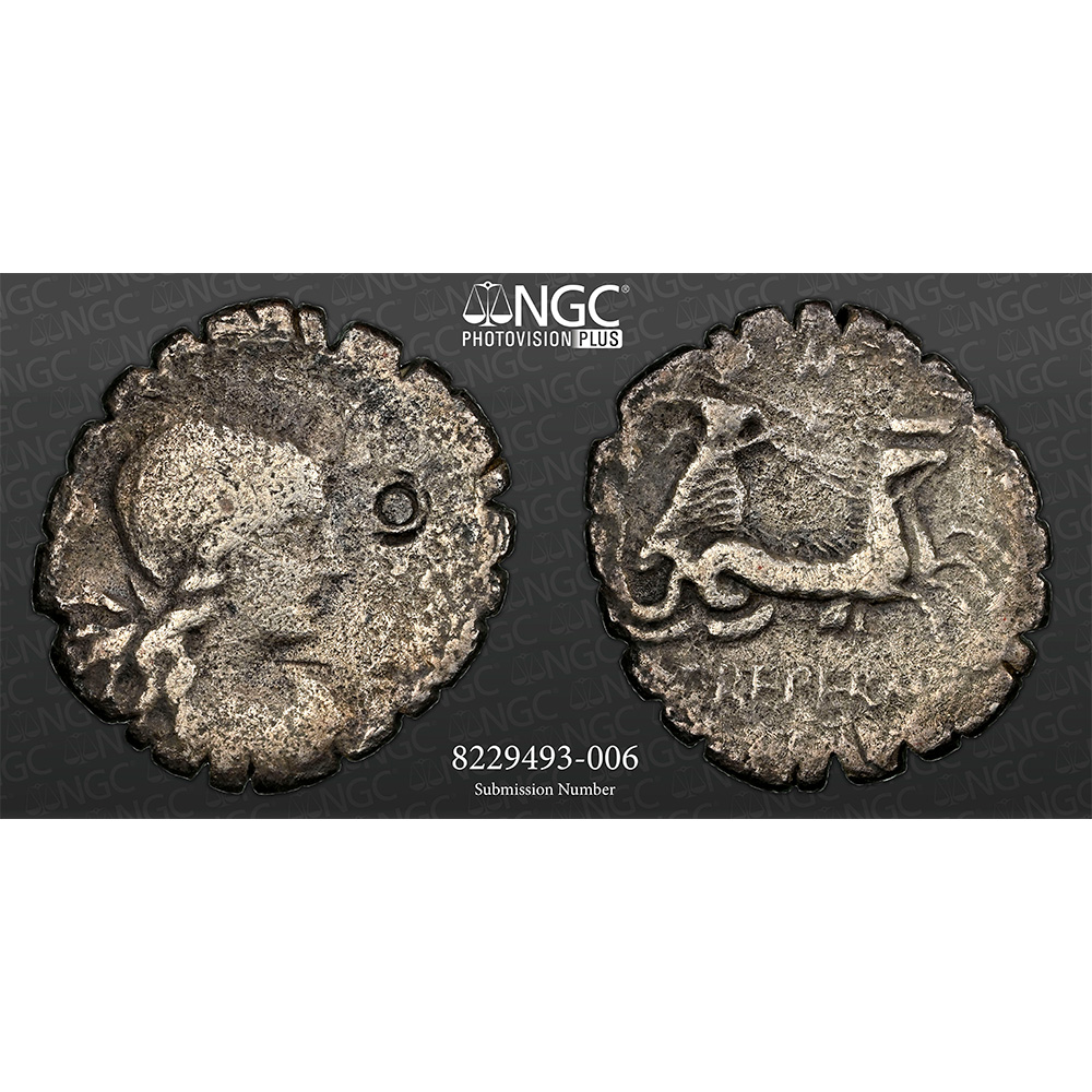 Q. Creperius Rocus AR Denarius Serratus NGC CH VF - CV Coin