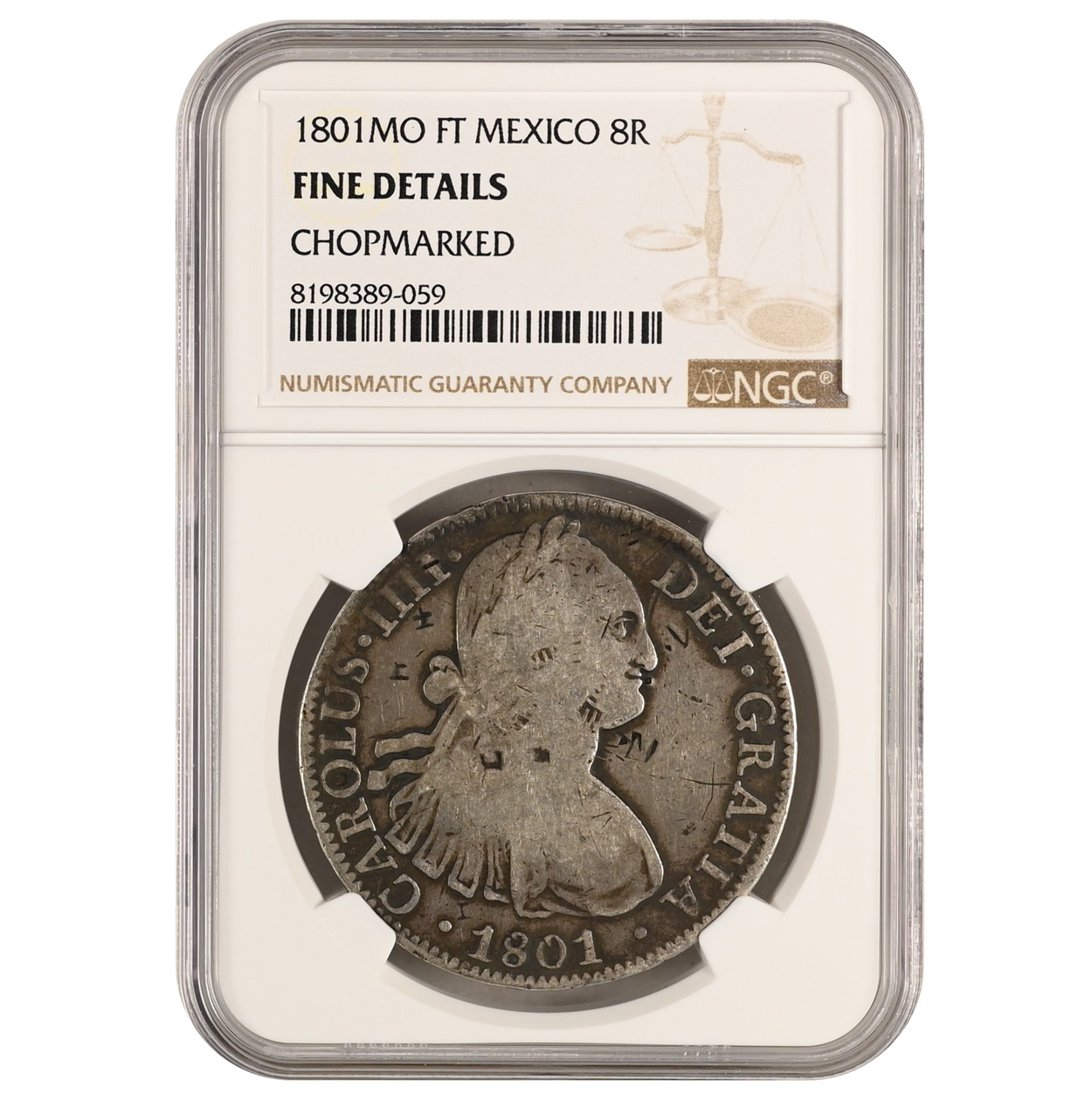 1801-MO|FT Mexico 8 Reales Chopmarked NGC Fine Details - CV Coins & Collectables